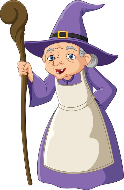 Cartoon Old Witch Holding Staff 15219666 Vector Art At Vecteezy