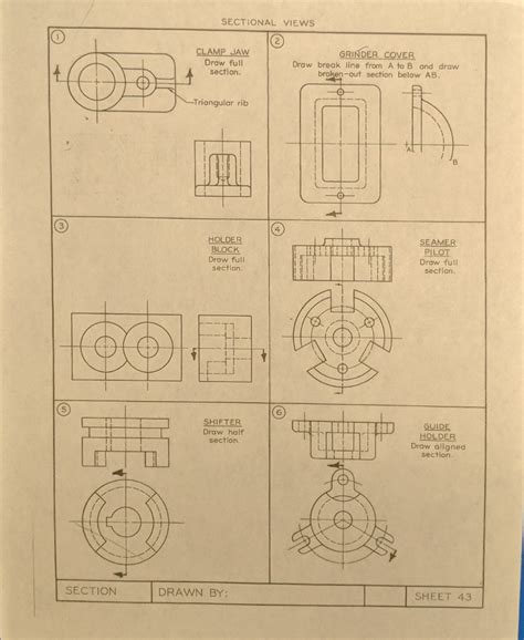 Solved SECTIONAL VIEWS CLAMP JAW Draw Full Section GRINDER Chegg Com