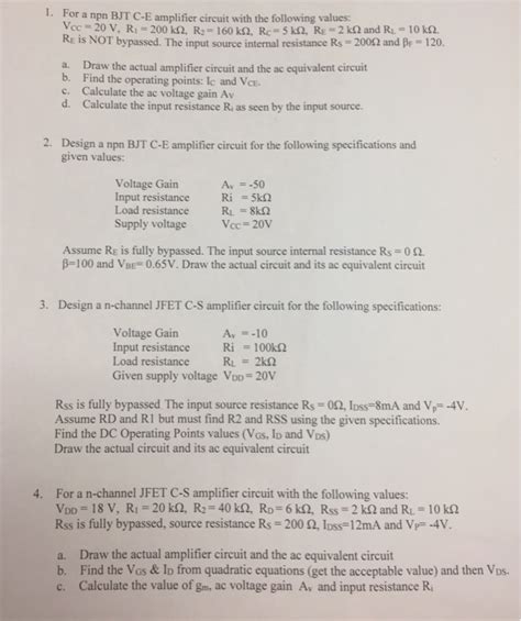 Solved For A Npn BJT C E Amplifier Circuit With The Chegg