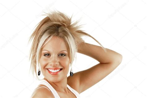 Smiling Blonde Woman Stock Photo Pajche