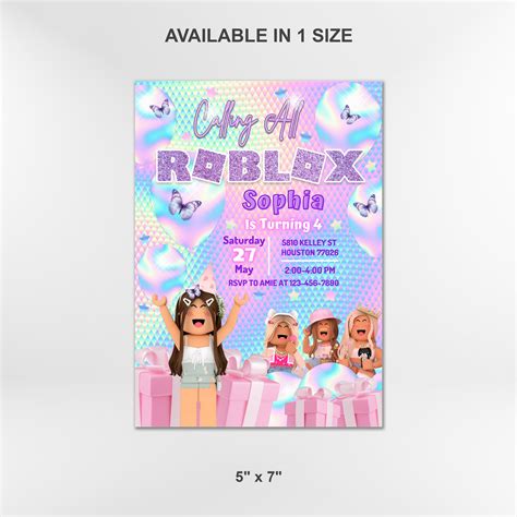 Roblox Invitation Roblox Invite Game Party Roblox Girls Etsy