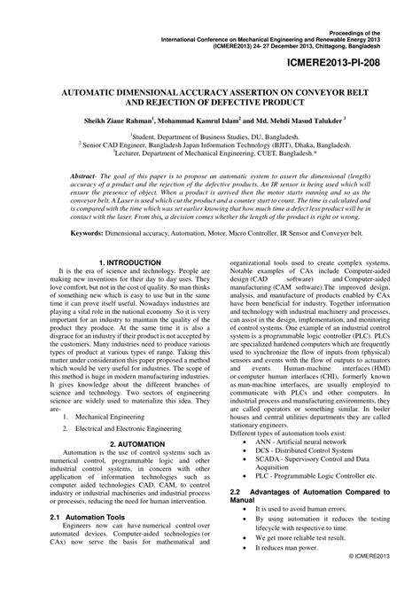 Pdf Automatic Dimensional Accuracy Assertion On Conveyor Belt And