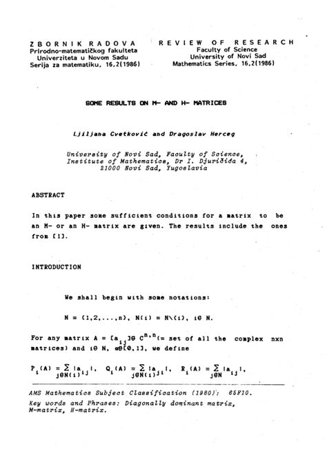 Pdf Some Results On M And H Matrices