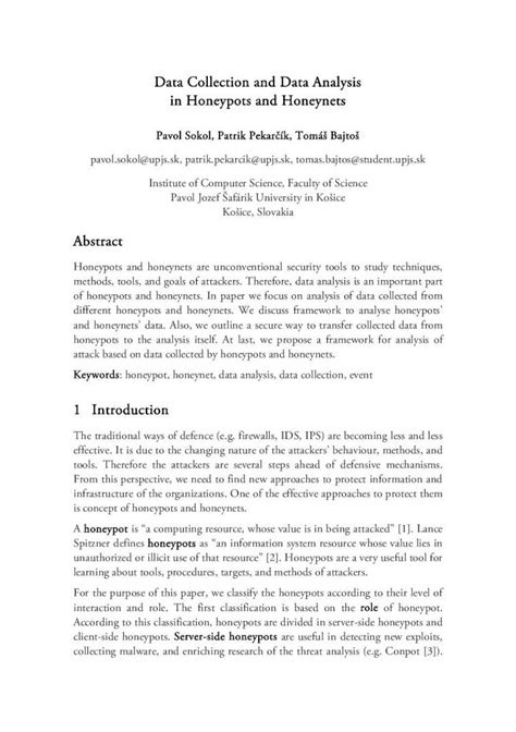 Pdf Data Collection And Data Analysis In Honeypots And Honeynetsspi Unob Cz Papers 2015 2015