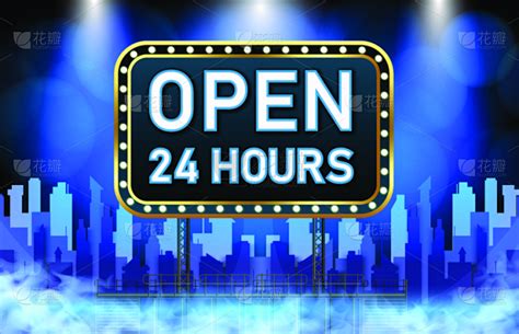 霓虹灯标志24小时背景聚焦抽象商务砖泰国建筑物门绘画插图