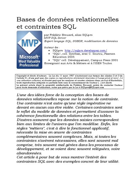 Bases De Donnees Relationnelles Et Contraintes Sql Pdf