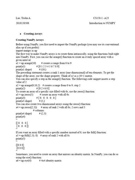 Introduction To Numpy 1 Pdf Control Flow String Computer Science