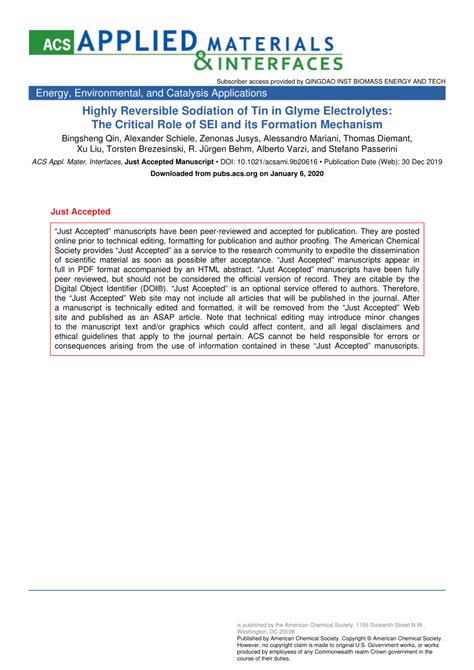 Pdf Highly Reversible Sodiation Of Tin In Glyme Electrolytes The Critical Role Of Sei And Its