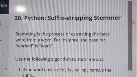 Python Suffix Stripping Stemmer Stemming StudyX