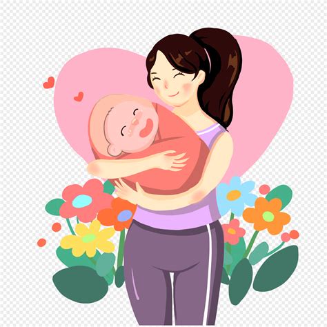 엄마와 아기 산후 엄마와 아기의 따뜻한 상호 작용 Png 일러스트 무료 다운로드 Lovepik