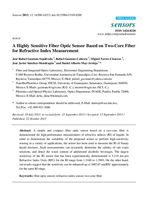 Pdf A Highly Sensitive Fiber Optic Sensor Based On Two Core Fiber For