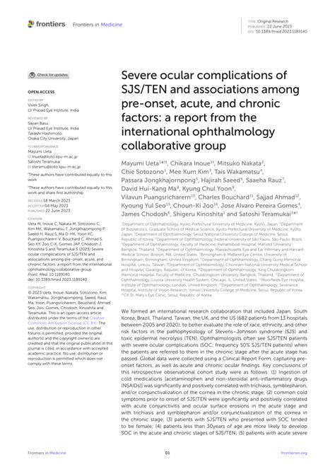 Pdf Severe Ocular Complications Of Sjs Ten And Associations Among Pre Onset Acute And