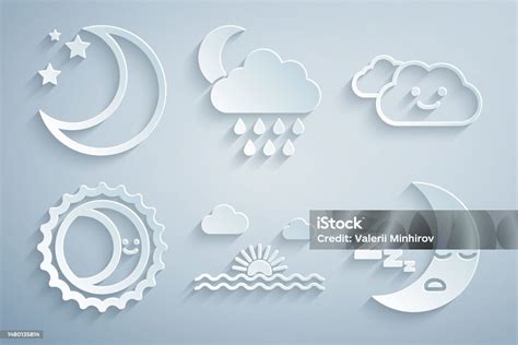 일몰 구름 태양의 일식 달 아이콘 비와 달과 별 아이콘을 설정합니다 벡터 0명에 대한 스톡 벡터 아트 및 기타 이미지 0명 3차원 형태 구름 Istock