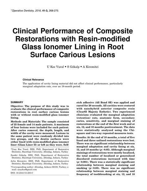 Pdf Clinical Performance Of Composite Restorations With Resin Modified Glass Ionomer Lining In