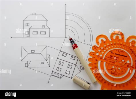 Hand Drawn Technical Drawing Descriptive Geometry Exercise Using Drawing Tools School Work