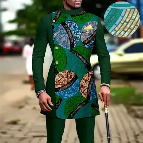 African Suits For Men Single Breasted Printed Blazer And Pants 2 Piece
