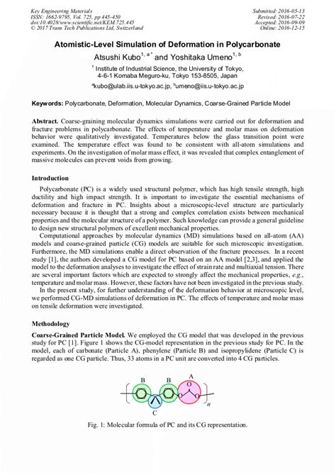 Atomistic Level Simulation Of Deformation In Polycarbonate Scientific Net