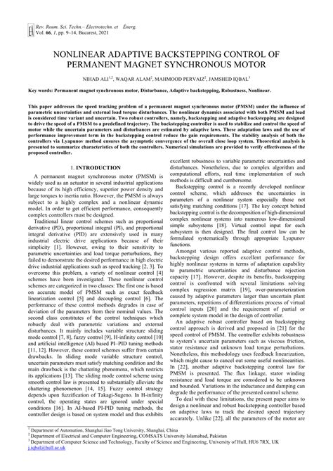 PDF Nonlinear Adaptive Backstepping Control Of Permanent Magnet Synchronous Motor