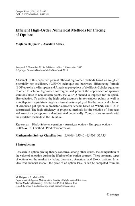 pdf efficient high order numerical methods for pricing of options