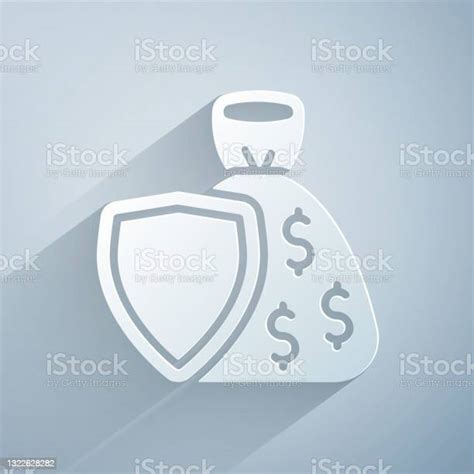 종이 는 회색 배경에 고립 된 달러 기호 아이콘방패와 머니 백을 잘라 보안 보호막 보호 돈 보안 개념 종이 아트 스타일 벡터 3차원 형태에 대한 스톡 벡터 아트 및 기타