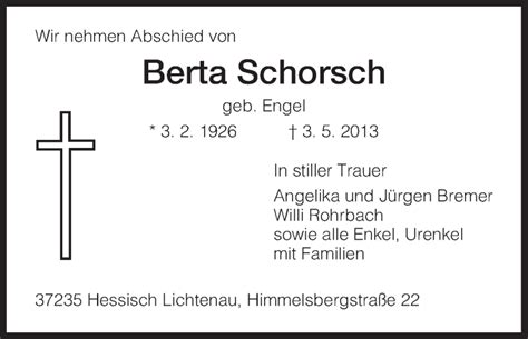 Traueranzeigen Von Berta Schorsch Trauerhnade