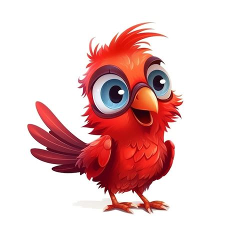 큰 눈과 큰 파란 눈을 가진 만화 빨간 새 프리미엄 벡터