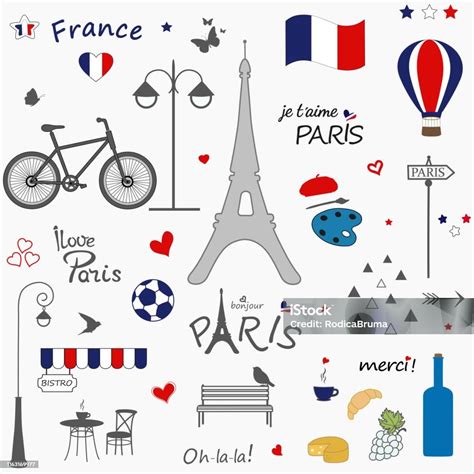 파리 스케치 일러스트레이션 손으로 그린 프렌치 디자인 요소 세트 개념에 대한 스톡 벡터 아트 및 기타 이미지 개념 개념과