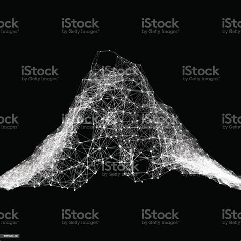 기하학적 산 풍경입니다 산악 한 지형 네트워크 배경입니다 연결 구조입니다 와이어 프레임 다각형 벡터 일러스트입니다 3d 기술