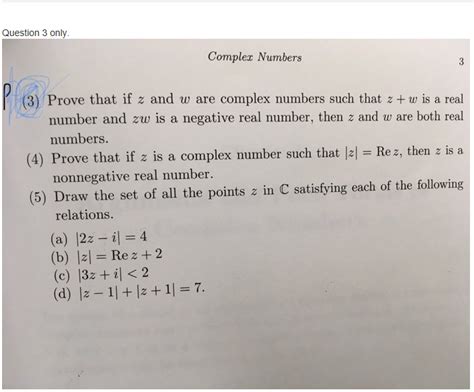 Solved Question Only Complex Numbers Prove That If Z And W Chegg