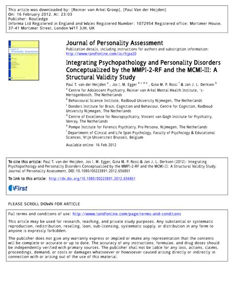 Pdf Integrating Psychopathology And Personality Disorders Conceptualized By The Mmpi 2 Rf And
