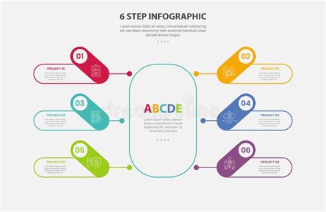 6 Points Template Infographic Outline Style With 6 Point Step Template With Round Rectangle Base