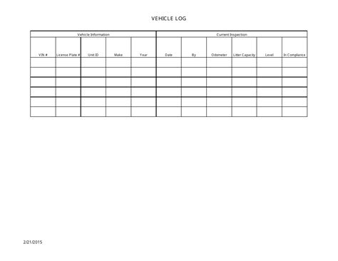 Vehicle Log Template Download Printable PDF Templateroller