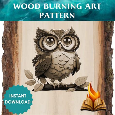 Cute Owl With Glasses Wood Burning Pattern Printable Pyrography