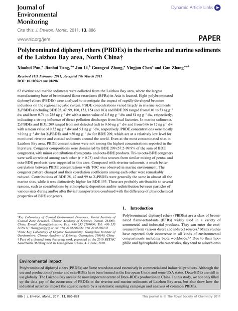 Pdf Polybrominated Diphenyl Ethers Pbdes In The Riverine And Marine Sediments Of The Laizhou