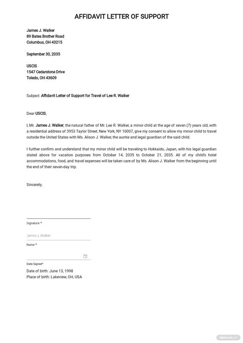 Affidavit Of Support Letter Template Social Media Template
