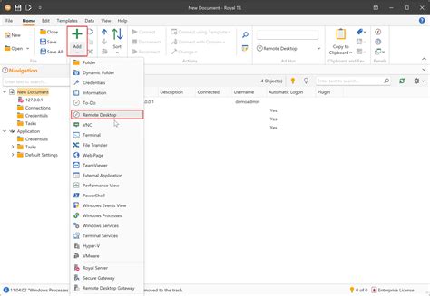 Example Creating An RDP Connection That Is Using Royal Server