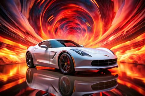 Stunning White Classic Sports Car Immersed In A Dynamic Red Vortex A