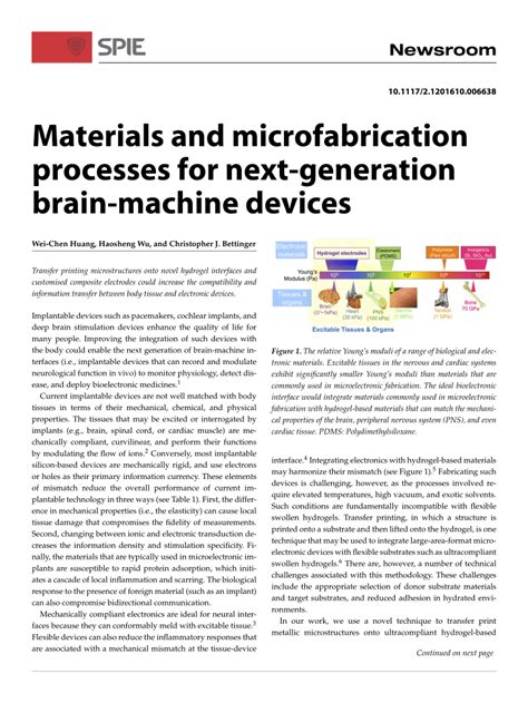 Pdf Materials And Microfabrication Processes For Next Generation Brain Machine Devices