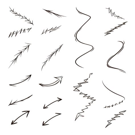 Thin Curve Sketch Arrows Collection Hand Drawn Vector Arrows Pointing
