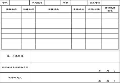 退补选课程申请表 范文118