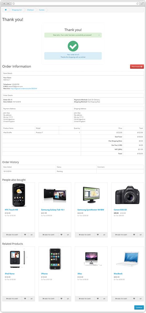 Opencart Custom Checkout Success Page