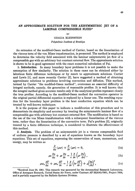 Pdf An Approximate Solution For The Axisymmetric Jet Of A Laminar