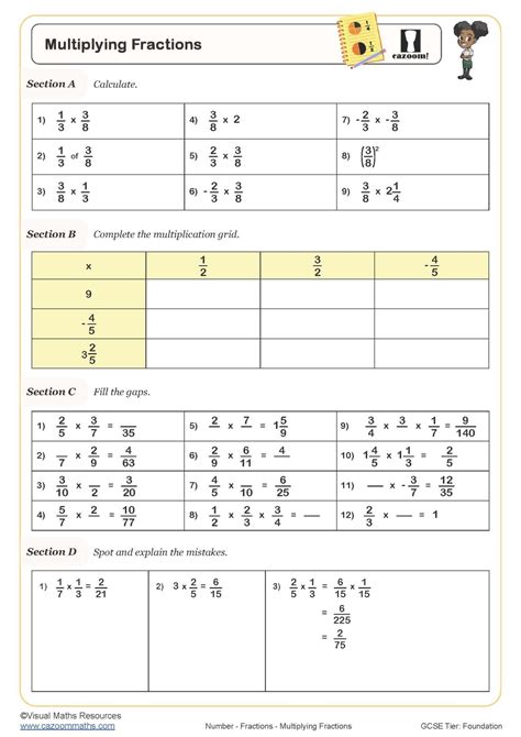 Multiplying Fractions Worksheet Printable Maths Worksheets