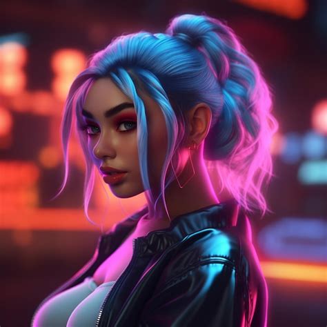 Premium Ai Image A Wide Angle Photo Of A Blonde Cyberpunk Girl With