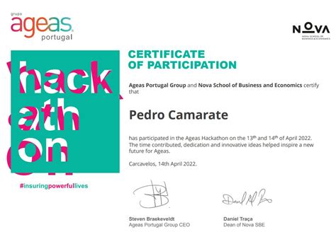 Pedro Camarate On Linkedin Certificate Of Participation Ageas Hackthon 2022