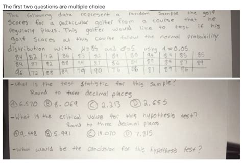 Solved The Following Data Represent A Random Sample The Golf