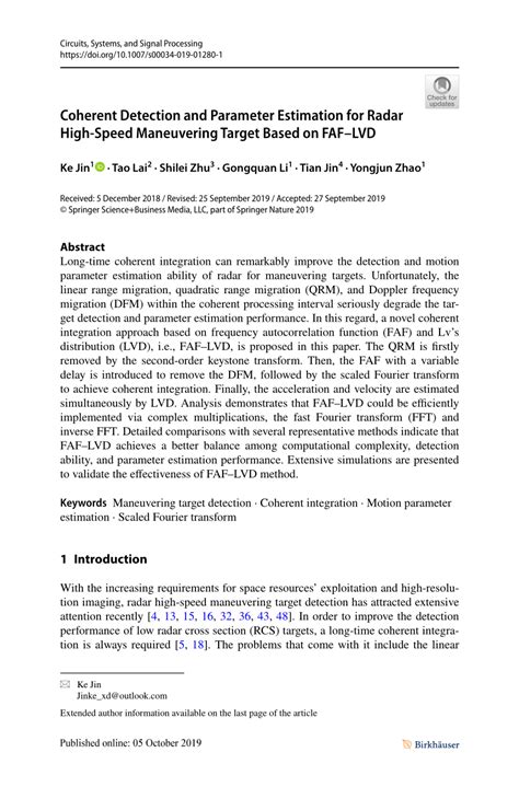 Pdf Coherent Detection And Parameter Estimation For Radar High Speed