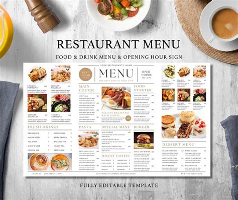 Modern Restaurant Menu Template Landscape Menu Template Editable Menu Template Price List