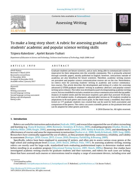 To Make A Long Story Short A Rubric For Assessing Graduate Students