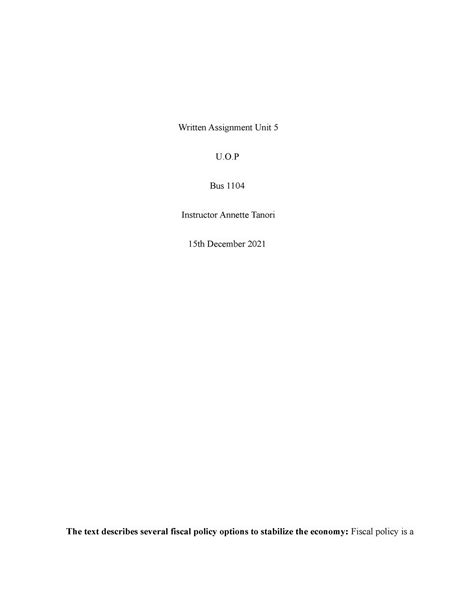 Written Assignment Unit 5 Written Assignment Unit 5 Uo Bus 1104 Instructor Annette Tanori